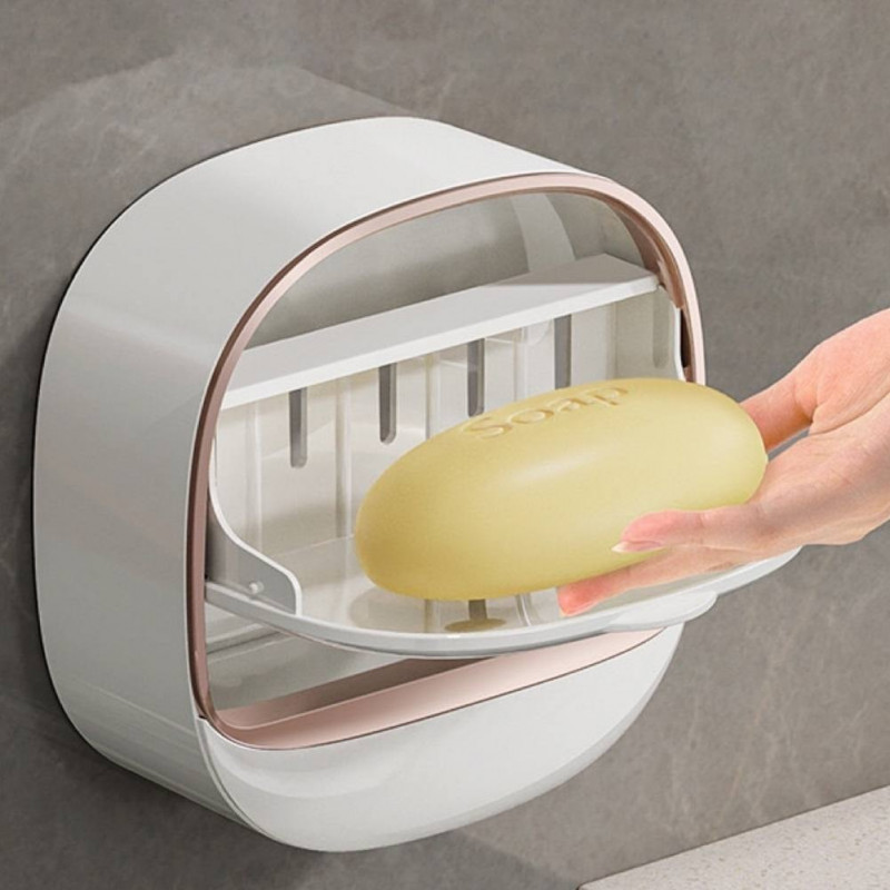 Wall-mounted Luxury Multi-Functional Soap Box with Flip Cover